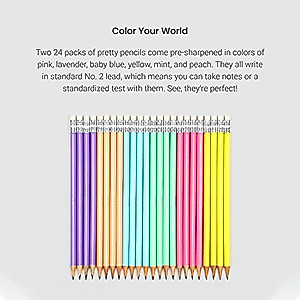 Yoobi No. 2 Pencils - Pre-sharpened Pencils in Pastel Colors, Pink, Lavender, Baby Blue, Yellow, Mint, and Peach - Fun School Supplies for Kids, Teens & Adults - 2 packs of 24#2 Pencils
