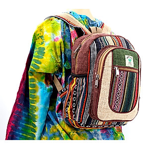 Unique design Himalaya Hemp Hippie Backpack Festival Backpack Hiking Backpack FAIR TRADE Handmade with Love. (BROWN)
