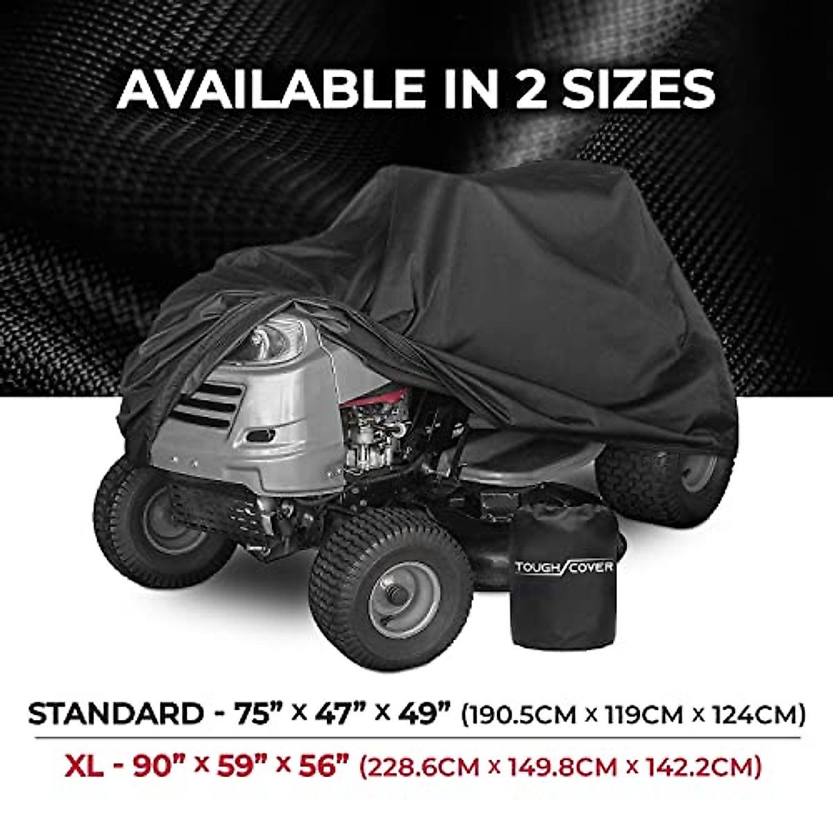 Tough Cover Riding Lawn Mower Cover, Extreme. 600D Marine Grade, Universal Fit Tractor, Heavy Duty, Covers Against Water, UV, Dust, Dirt, Wind for Outdoor Garden Storage (Black)