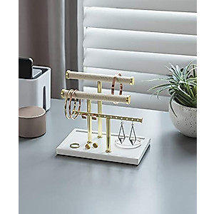 Umbra Trigem Three Tiered Tabletop Organizer for Necklace, Bracelets and Earrings, 3, White Brass