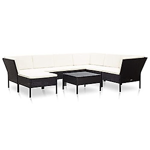 GuyAna 8 Piece Patio Set with Cushions Outdoor Furniture Sets Conversation Sets Patio Furniture Dining Patio Furniture Set Patio Sets Poly Rattan Black