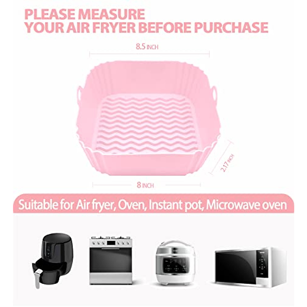 Umintzkss 2PCS Air Fryer Silicone Liners 8.5 inch, Reusable Air Fryer Liner Replacement for Paper Liner, Non-Stick Airfryer Liner Silicone, Multipurpose for Air Fryer, Oven, Steamer Pot (Pink, Blue)