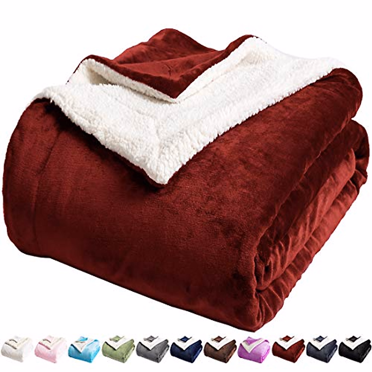 LBRO2M Sherpa Fleece Bed Blanket Twin Size Super Soft Fuzzy Plush Warm Cozy Fluffy Microfiber Couch Throw Velvet Double Reversible Luxurious Blankets,Red