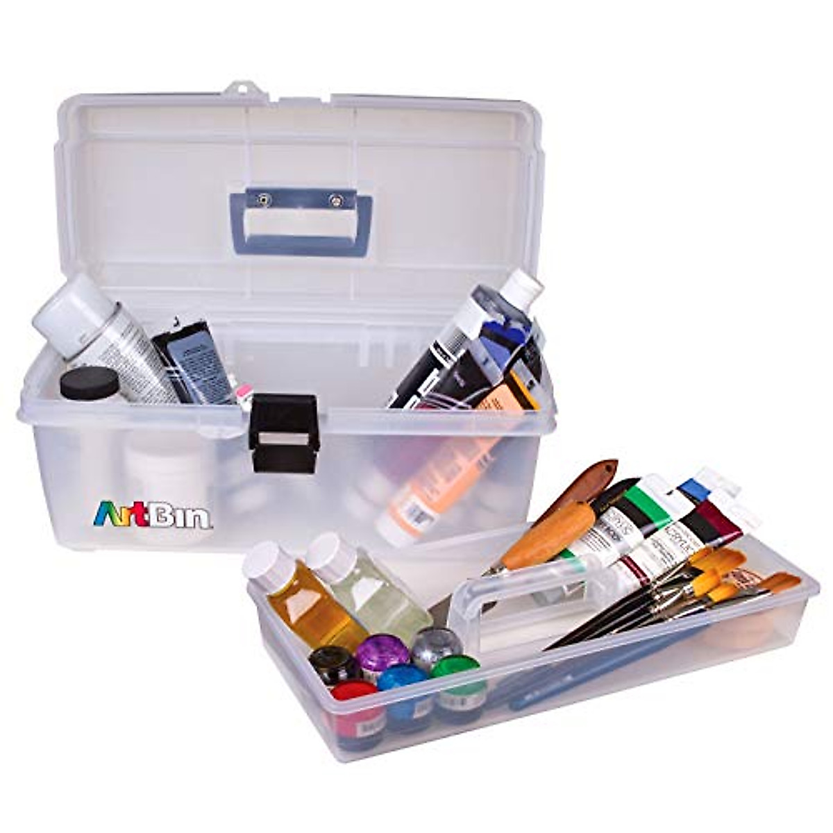 ArtBin 6966AB 16 in. Lift-Out Tray Box, Portable Art & Craft Organizer with Handle and Tray, Clear
