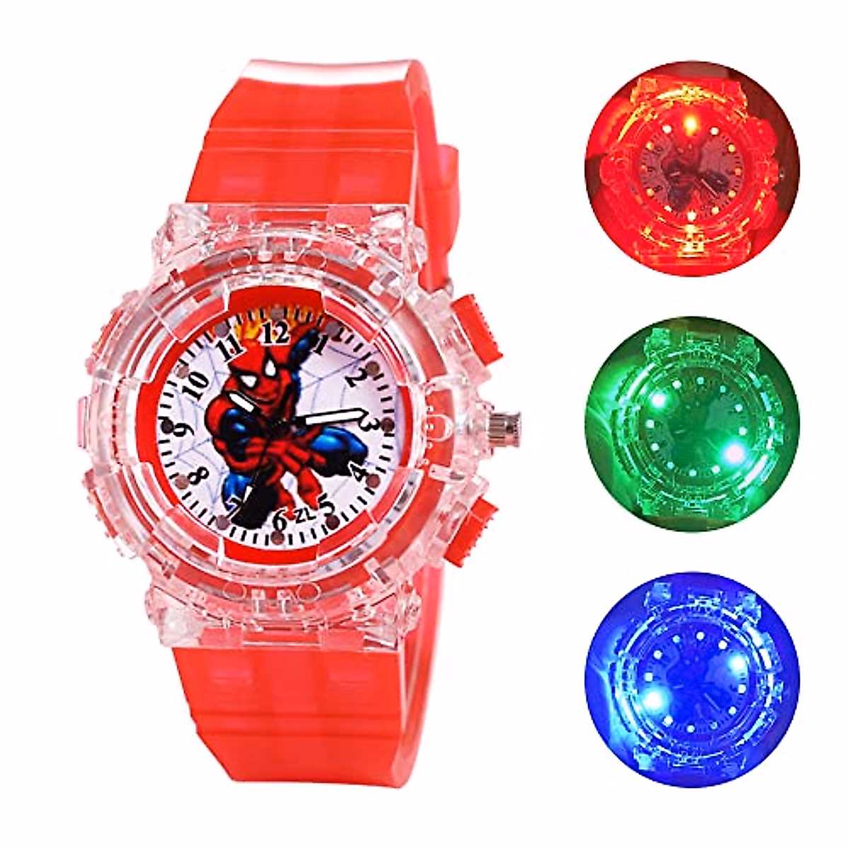 Joyday Kids Watch, Superhero Analog Watch for Boys Girls, 3 Colors Flashing Cool Inexpensive Gift for Toddlers, Red