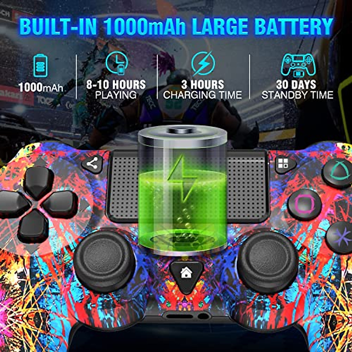 Akvwj 【Upgraded】 Wireless PS4 Remote Controller Compatible with Playstation 4/Slim/Pro with Dual Vibration/6-Axis Motion Sensor/Audio Replacement for PS4 Controller