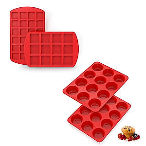 SILIVO 2x Silicone Brownie Pans + 2x Silicone Muffin Pans