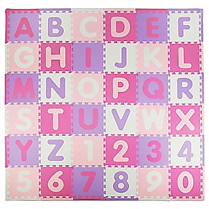 Tadpoles Foam Playmats for Kids, 36 Interlocking Tiles Teach the ABCs and Numbers 0-9, For Ages 3 and Up, Colors: Pink/Purple, 36 Count (Pack of 1)