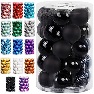 Lulu Home Christmas Hanging Ornaments, 34 Count Pre-Strung Plastic Balls, Shatterproof Barrel Packed Balls for Holiday Xmas Party Wreath Tabletop Tree Decorations, 1.57 Inch, Black