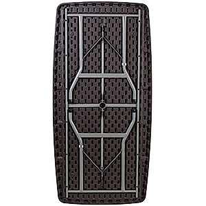 Flash Furniture Elon 5.62-Foot Brown Rattan Indoor-Outdoor Plastic Folding Table with Umbrella Hole