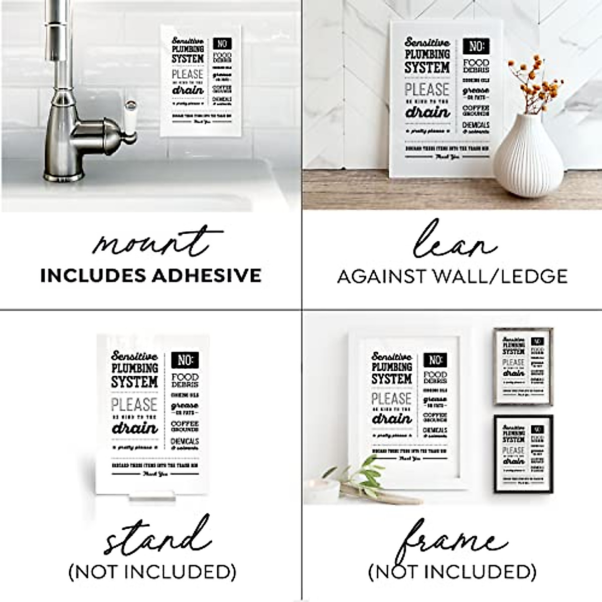 5x7 Inch Sensitive Plumbing Please Be Kind to the Drain Designer Kitchen Sign ~ Ready to Stick, Lean or Frame ~ Premium Finish, Durable