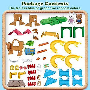 deAO Tree House Playset, Train Set Car Track Toys for Toddlers, DIY Forest Friends Pretend Playhouse with 2 Dolls Toy Figures,Train,Car Tracks,Swing,Sound & Light Function Toy House for 3+ Boys Girl