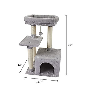 FISH&NAP Cute Cat Tree Kitten Cat Tower for Indoor Cat Condo Sisal Scratching Posts with Jump Platform Cat Furniture Activity Center Play House Grey