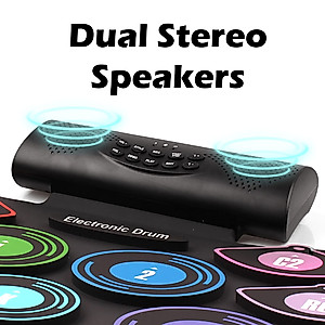 LOMUTY Electronic Drum Pad, 9 Pads Rollable Drum Practice Pad Kit Portable Electronic Drum Set for Kids Teens and Adults Beginners, Dual Built-in Stereo Speakers Digital Drum Pad Christmas Gifts