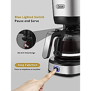Gevi 4-Cup Coffee Maker with Auto-Shut Off, Small Drip Coffeemaker Compact Coffee Pot Brewer Machine with Cone Filter, Glass Carafe and Hot Plate, Stainless Steel Finish