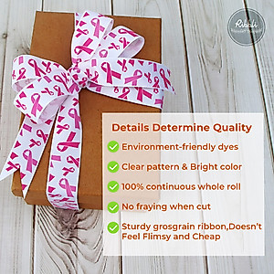 Ribbli Grosgrain Breast Cancer Awareness Craft Ribbon,7/8-Inch,10-Yard Spool, White/Pink