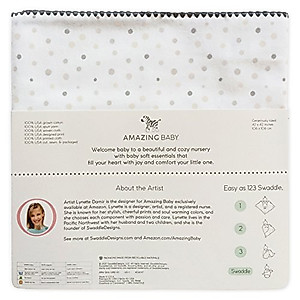 Amazing Baby Large Receiving Blanket, Ultimate Swaddle for Baby Boys, Girls, Softest US Cotton Flannel, Best Shower Gift, MADE in USA, Playful Dots, Sterling, Mom’s Choice Winner, 42x42"