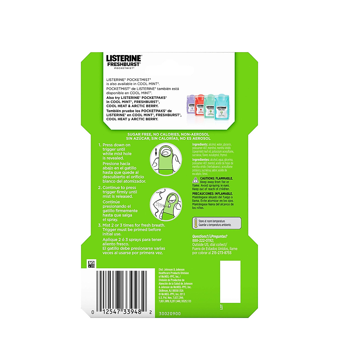 Listerine Freshburst Pocketmist Fresh Breath Mist, Non-Aerosol Sugar-Free Oral Care Spray For Bad Breath, 7.7 mL, 2 Pack