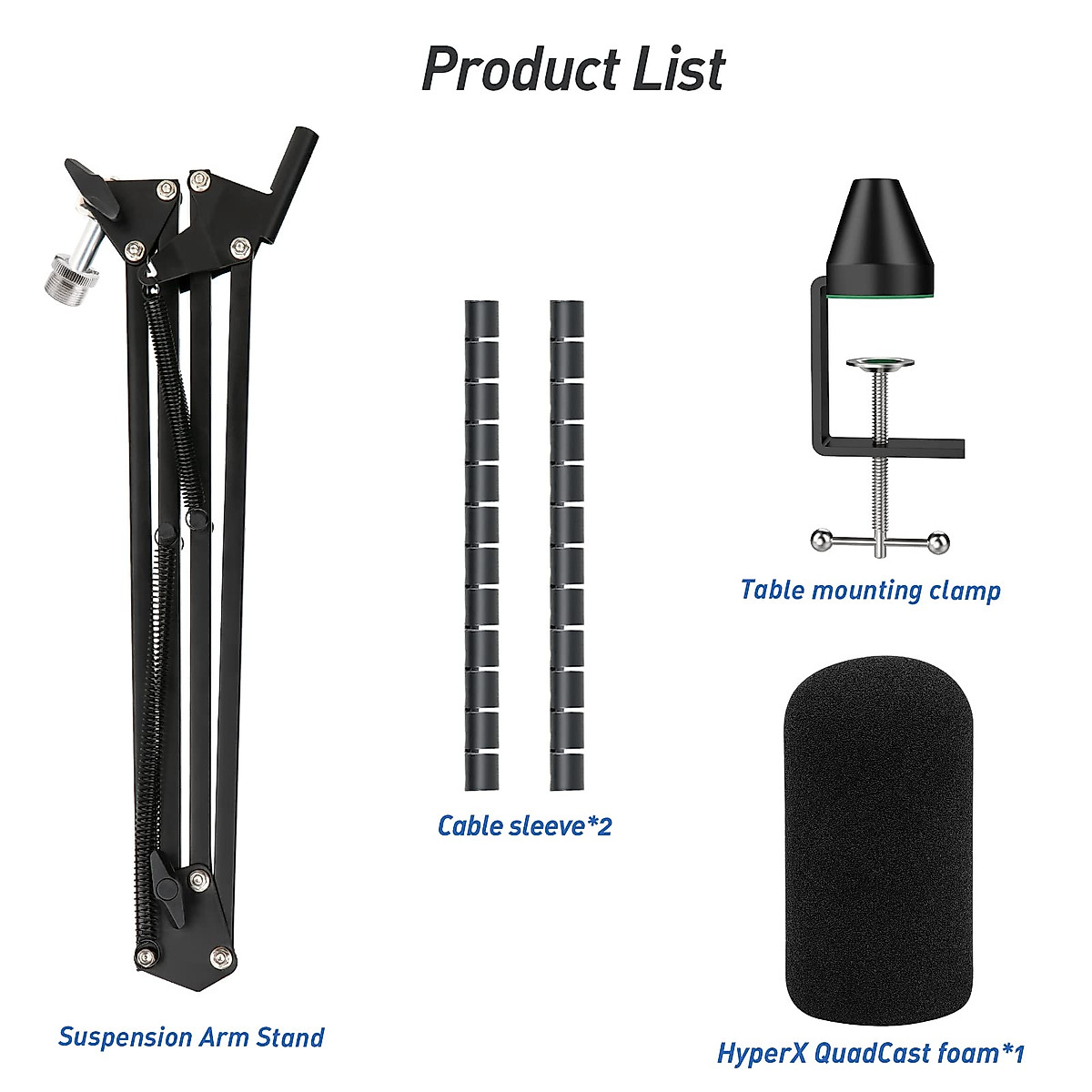 SUNMON HyperX QuadCast Boom Arm，Adjustable Suspension Microphone Boom Arm for HyperX QuadCast, QuadCast S Boom Arm – Upgrade C Clamp, 2 Cable Ties, Pop Filter Cover Compatible with HyperX Microphone