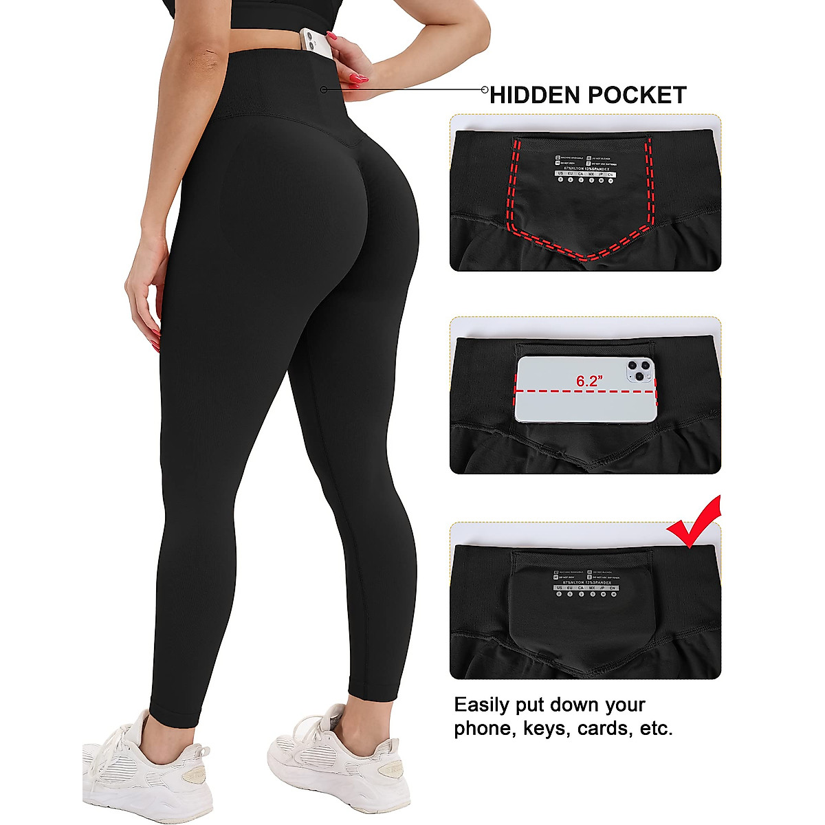 CHRLEISURE 3 Piece Workout Leggings Sets for Women, Gym Scrunch Butt Butt Lifting Seamless Leggings (AMZ025, Black M)