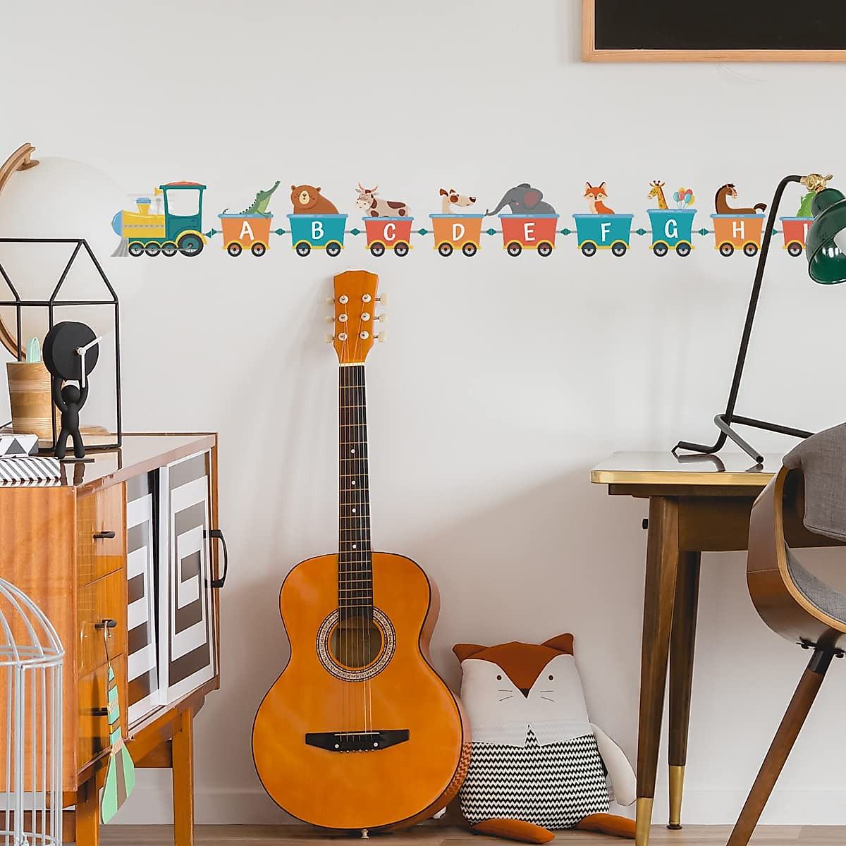 Colorful Alphabet Wall Decals Removable Animal ABC Educational Wall Stickers Cartoon Train Straight Line Stickers Cute Animals 26 Letter Wall Stickers Creative Decorative Children's Room Preschool Wall Stickers