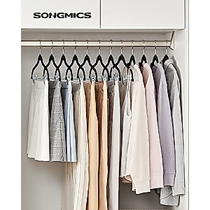 SONGMICS Set of 50 Coat Hangers and 30 Pants Hangers Bundle, Non-Slip Adjustable Metal Clips, Quality Plastic Hangers, Space-Saving, Durable, Pants, Light and Dark Gray, Black UCRP41G-50 and UCRF12B30