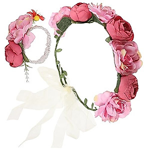 FRCOLOR 1 Set Wreath Headband Women’s Suits Girls Accessories Wedding Headband Flower Crowns Corsage Flower Corsage Wristlet Miss Pink Fabric Wristband Flower Girl Flower Rings for Women
