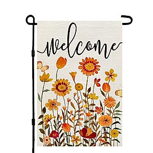 CROWNED BEAUTY Fall Floral Garden Flag 12x18 Inch Small Double Sided for Outside Thanksgiving Burlap Welcome Yard Decoration