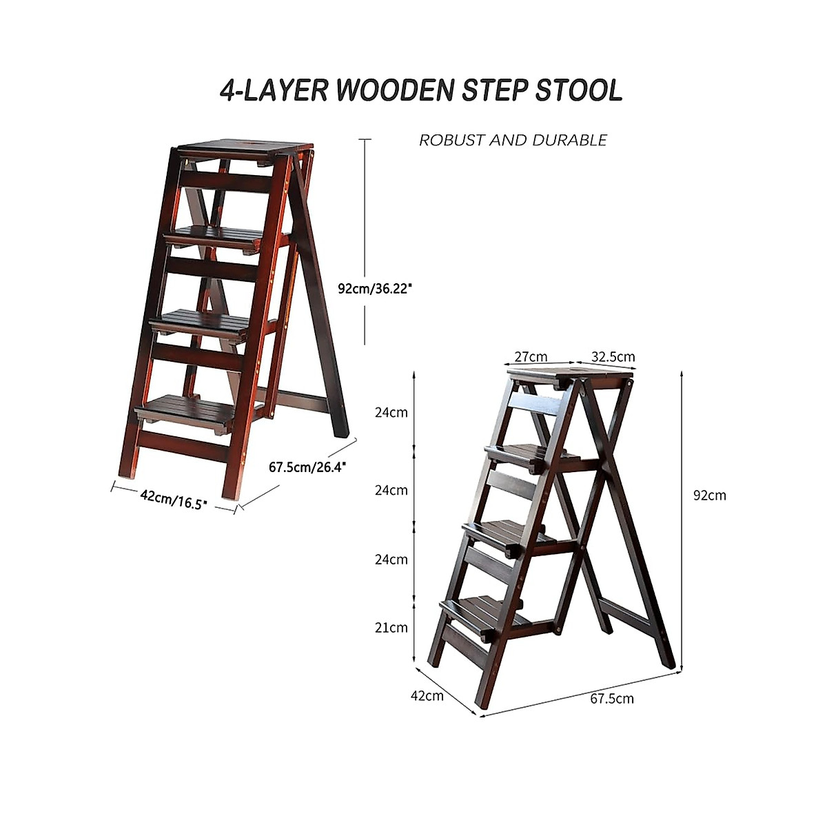 Step Stool for Adults/Step Ladder/Counter Chair, Step Folding Portable Wooden Step Stool, Anti-Slip & Lightweight(Size:Walnut 4 layers)