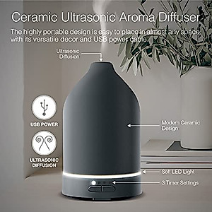 Brookstone Essential Oil Ceramic Diffuser, Ripple Ultrasonic Aromatherapy and Relaxation 60ml Oils Diffuser, Cool Air Mist Humidifier, Relaxing Fragrant Environment, for Any Room in Home or Office