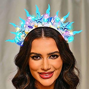Zoestar Light Up Mermaid Starfish Headband Glow Led Shell Hair Bands Pearl Costume Hair Accessories for Women