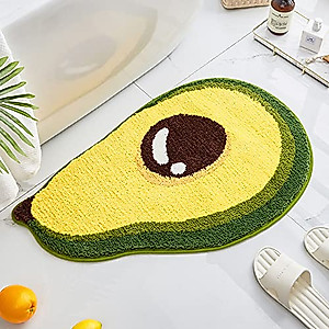 WREWING Cute Bath Mat, Ultra Soft Superfine Fiber Avocado Rug Bathroom, Non Slip Water Absorbent Bath Mat Area Rug for Bathtub Toilet Bedroom Kitchen Bathroom Entrance Mat 19.7 x 31.5 Inch (Avocado)