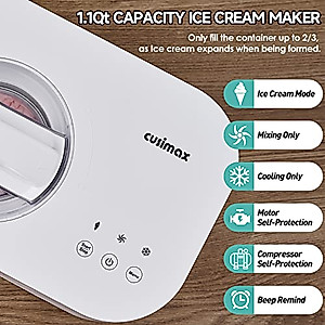 Ice Cream Maker, CUSIMAX Automatic Ice Cream Maker with Compressor No Pre-freezing Gelato Maker 1.1 Quart 3 Modes Easy Homemade Ice Cream and Sorbet, Frozen Yogurt, Includes Recipes
