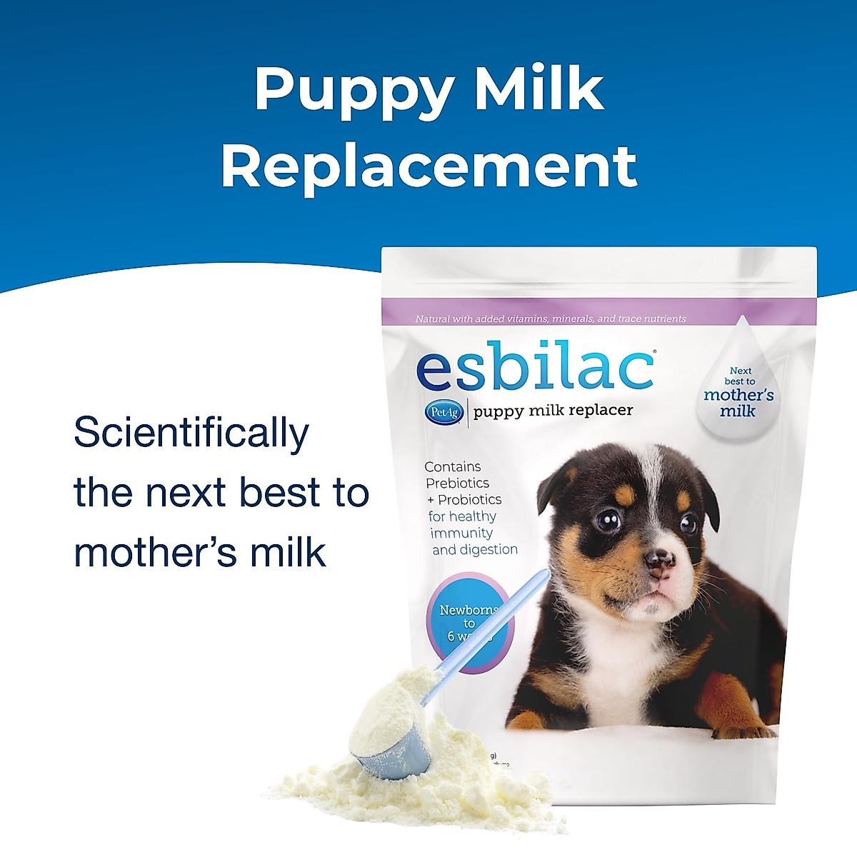 Pet-Ag Esbilac Puppy Milk Replacer Powder - 5 lb - Powdered Puppy Formula with Prebiotics, Probiotics & Vitamins for Puppies Newborn to Six Weeks Old - Easy to Digest