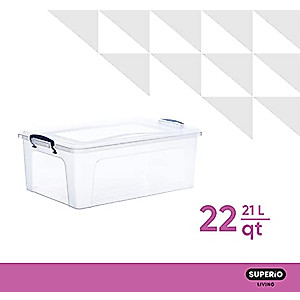 Superio 22 Qt Clear Plastic Storage Bins with Lids and Latches, Organizing Containers, Stackable Plastic Tote for Household, Garage, School, and Office, 2 Pack
