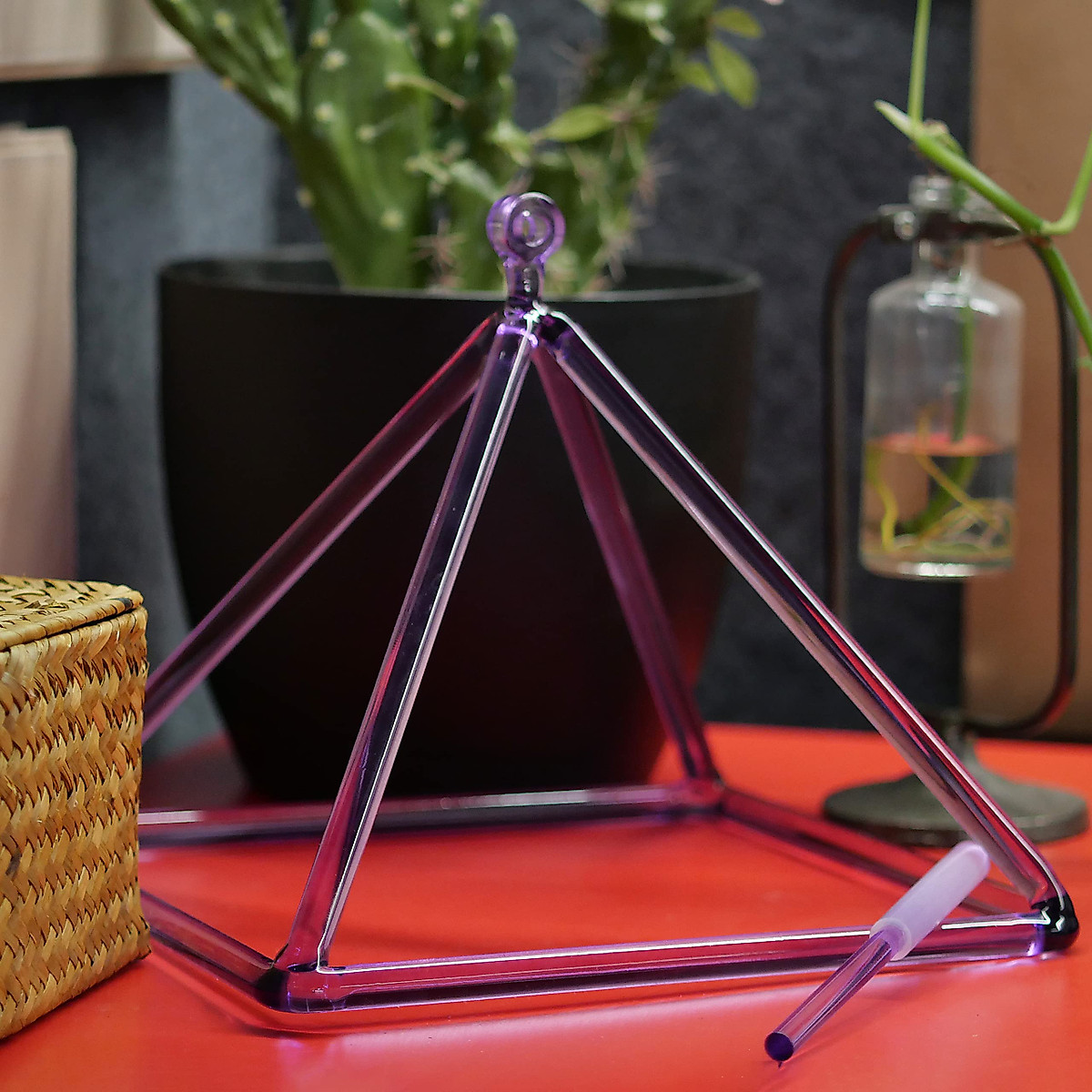 Joysense Purple Quartz Crystal Singing Pyramid 10 inch With Crystal Singing Bowl Striker and Carrying Case