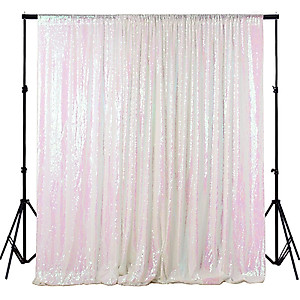 ShinyBeauty Sequin Backdrop Curtain 5FTx7FT Iridescent White Sequin Photo Booth Backdrop Window Curtain DIY Wedding Backdrop Shimmer Backdrop Baby Shower Backdrop Grad Party Birthday Backdrop