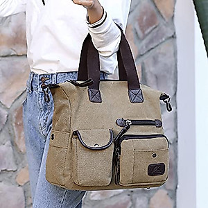 ROUROU Multi Pocket Handbag for Women Cotton Canvas Shoulder Bag Casual Crossbody Bag Large Capacity Satchel Commute Purse