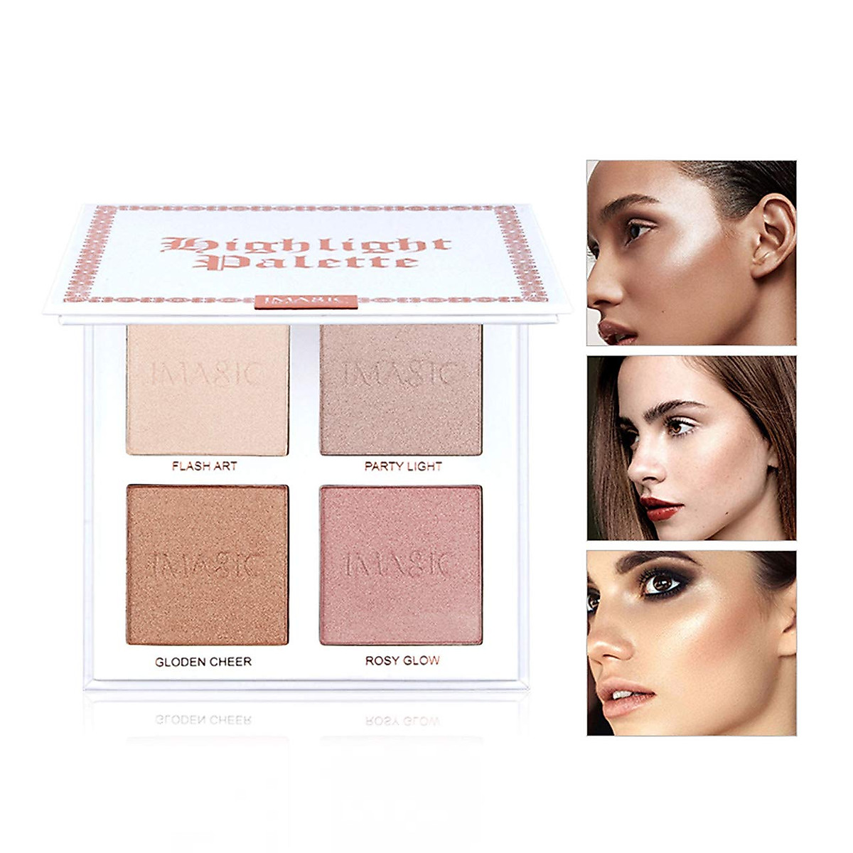 CCbeauty 4 Color Contour Highlight Makeup Palette with Powder Brush,Face Shimmer Bronzer Contouring Shadow Highlighter Blush Palette for Cheek, Valentine's Day Gift Sets for Girls Women