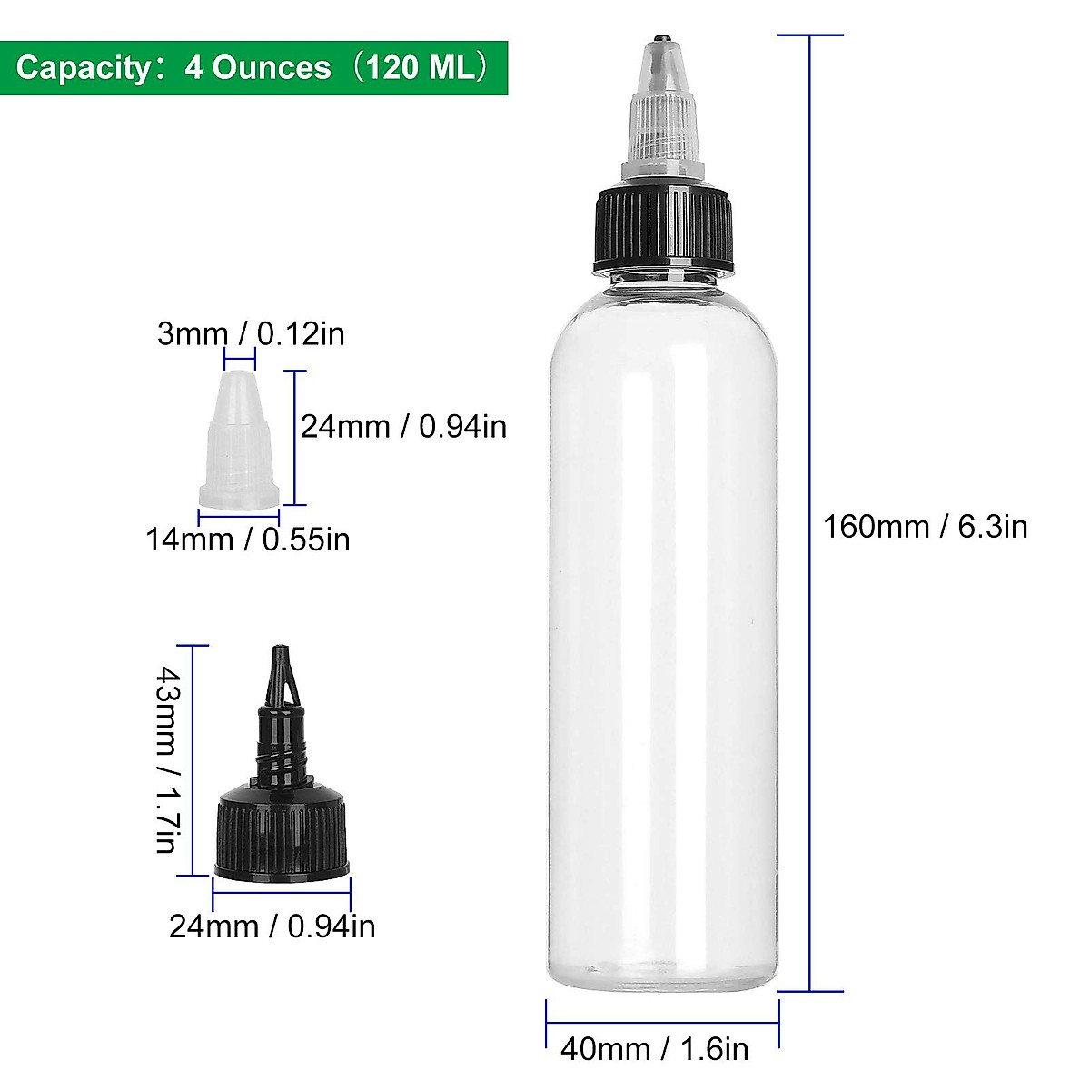 ABuff 32-Pack Clear Dispensing Bottles, 120ml/4 Ounce Plastic Squeeze Condiment Bottles with Twist-on Cap Lids - Round Plastic Squeeze Bottle for Ketchup,Mustard,Olive Oil and More
