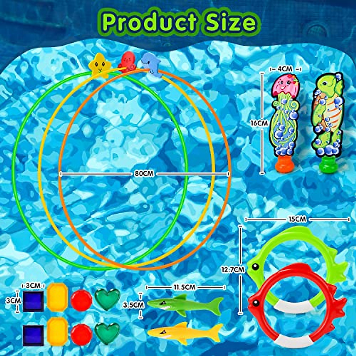 Balnore 20PCS Water Sports Swim Thru Rings for Kids, Water Toys - Assorted Pack, Pool Toys Diving Toys for Adults, Underwater Training Program Pool Games Water Swimming Sport Gifts