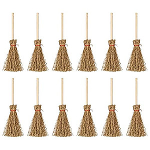 Sewroro 12pcs Mini Broom Hanging Witches Prop Broom Miniature Artificial Mini Straw Brooms for Halloween Party Prop Hangings Decorations
