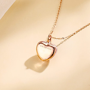 Carleen 18K Solid Rose Gold Rose Quartz with Diamond/Tourmaline Gemstone Delicate Love Heart Cushion Pendant Necklace Anniversary Birthday Gifts for Women Wife, 16" + 2" Extender