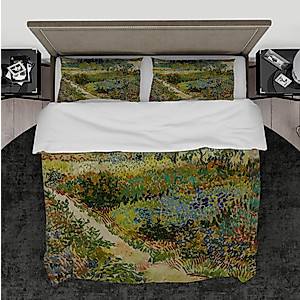 RIVINE Impressionism Style Duvet Cover Set 3 Pieces Spring Garden Ultra Soft Breathable Bedroom Bedding Set with 2 Pillow Shams 4 Ties Zipper King