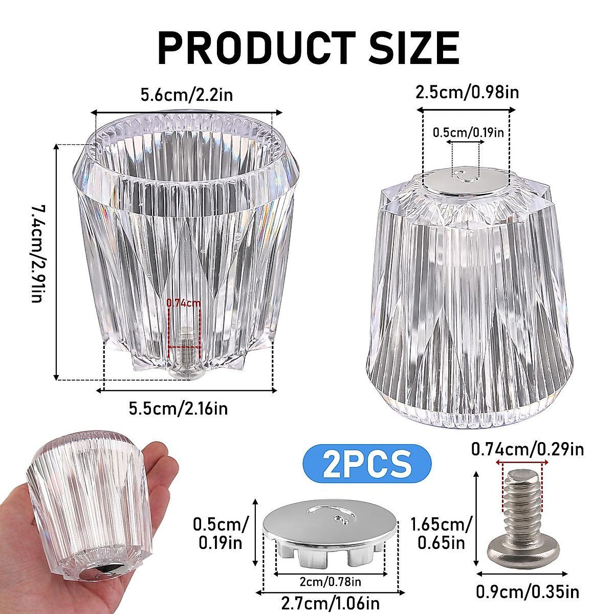 2 Pcs Large Shower Knob Replacement, Acrylic Tub Shower Faucet Handle Compatible with Price Pfister Contessa Windsor, Easy Install Handles for Bathroom Bathtub Kitchen (12 Point Broach Faucet Handle)