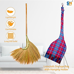 SN SKENNOVA - 40 inch Tall of Asian Flower Grass Broom Witch Broom Bamboo Stick Handle