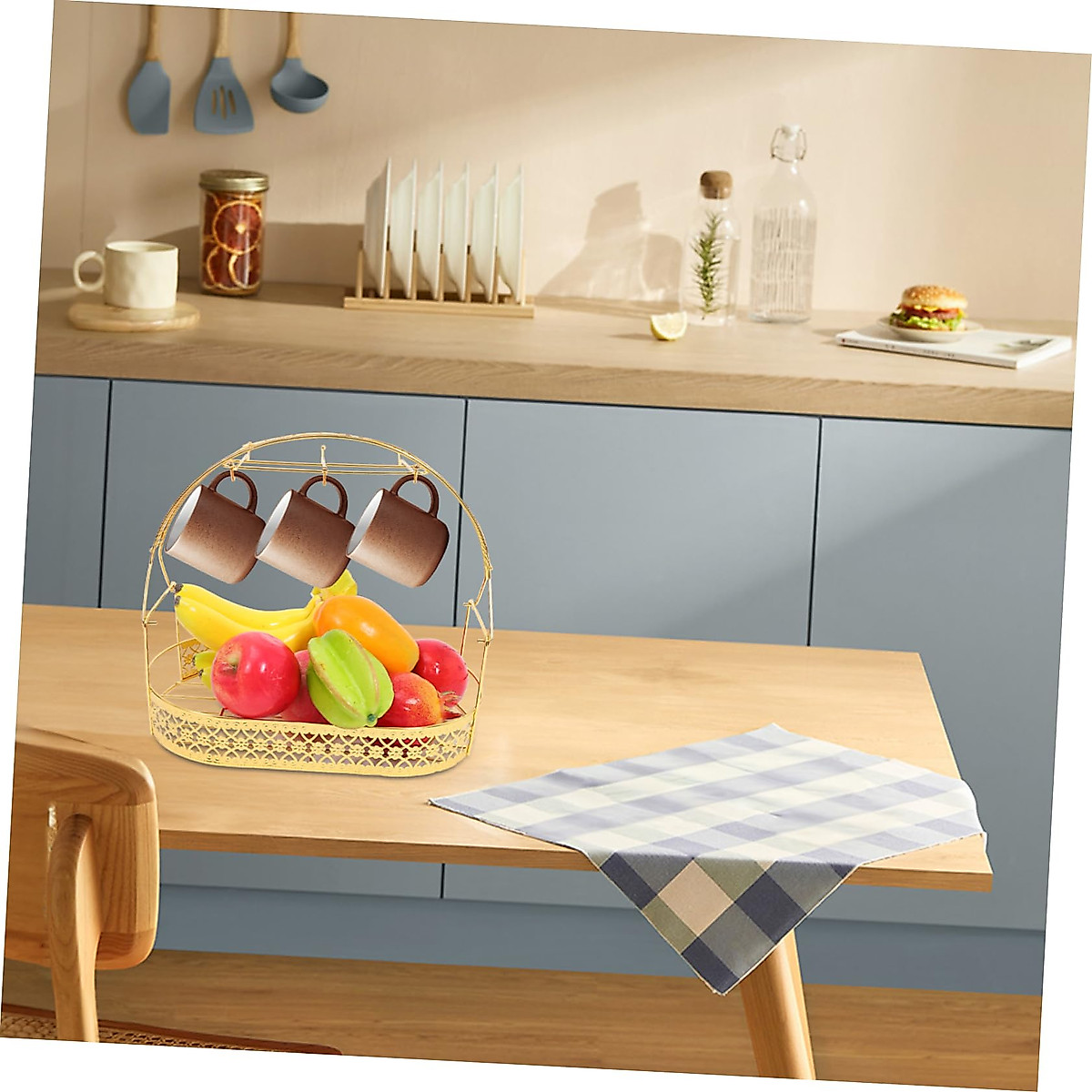 BESTonZON Wrought Iron Coffee Mug Cup Holder Stand Dishes Organizer Rack for Counter Cabinet Table for Kitchen Restaurant Office - 33.3 x 29.2 x 20cm (Golden)