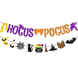 PTFNY Glittery Hocus Pocus Banner Hocus Pocus Halloween Decorations Halloween Witches Party Banner for Hocus Pocus Halloween Party Decorations Supplies