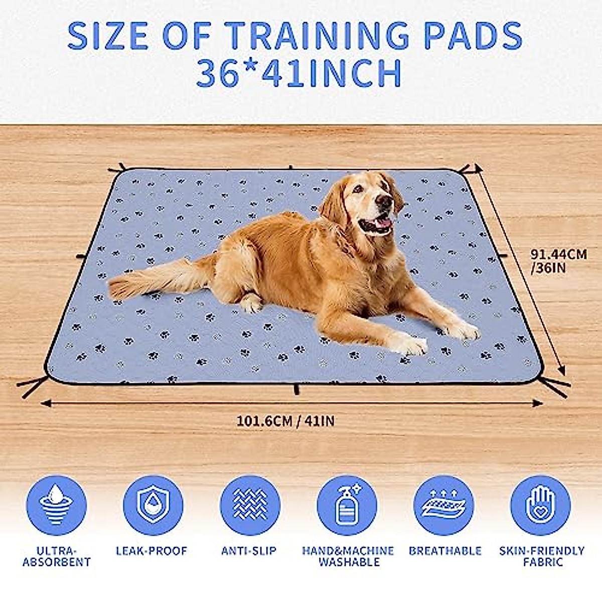 Non-Slip Washable Pee Pads for Dogs, 2 Pack Large 36"x41" Ultra-Absorbent and Leak-Proof Reusable Potty Training Pads for Dogs and Cats Puppy Pads of Add 8 Lanyards