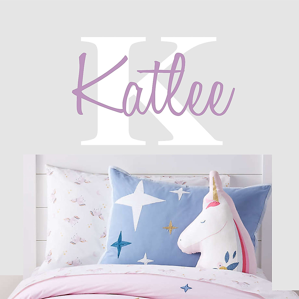 Custom Name & Initial Wall Decal- Baby Boy Girl Unisex - Nursery Decal for Home Bedroom Children - Wall Sticker (400) (22" Wide x 15" high)